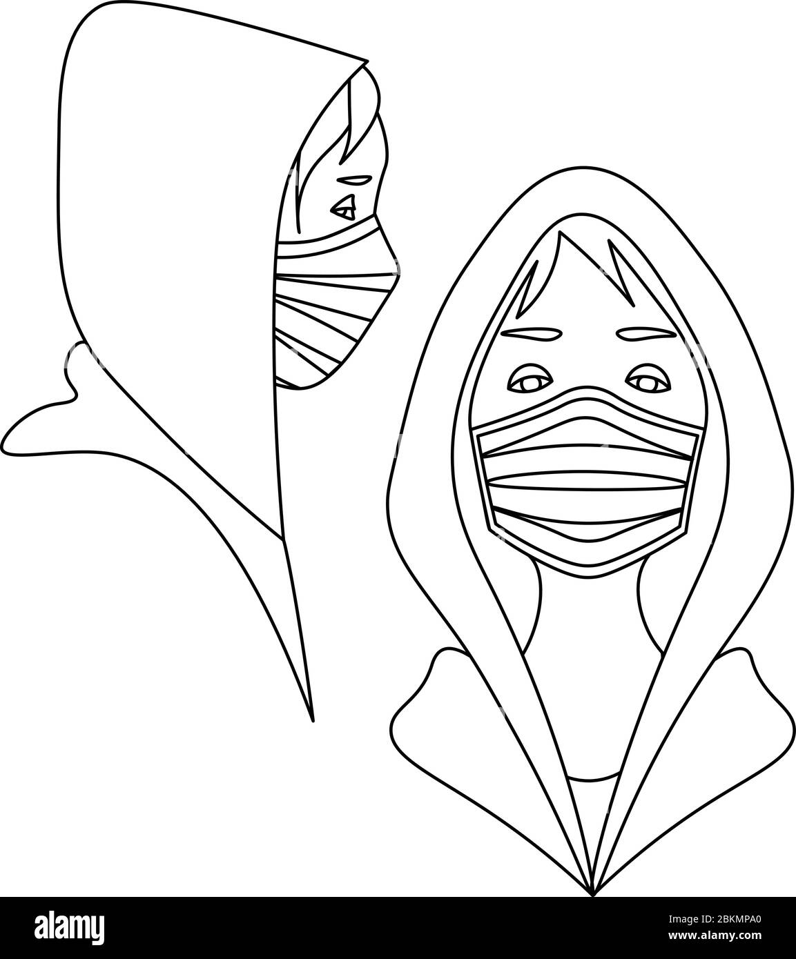 Simple minimal line art with two young people in hoodies and medical ...