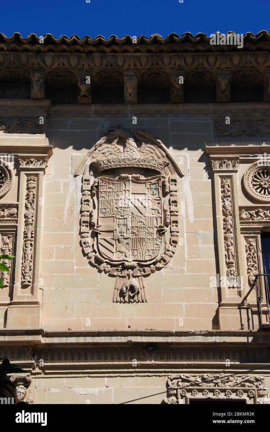 Coat of arms on the front town hall along the Cardenal Benavides street ...