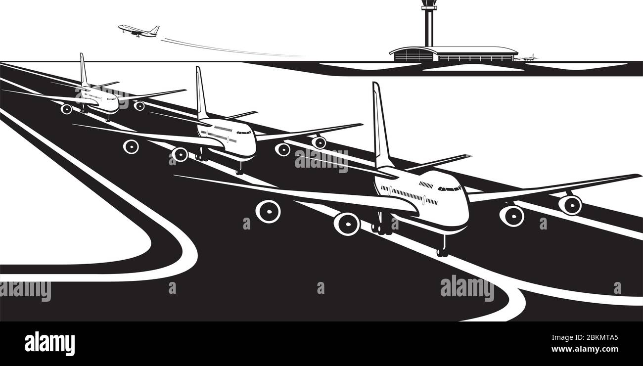 Aircrafts ready for take off from airport - vector illustration Stock ...
