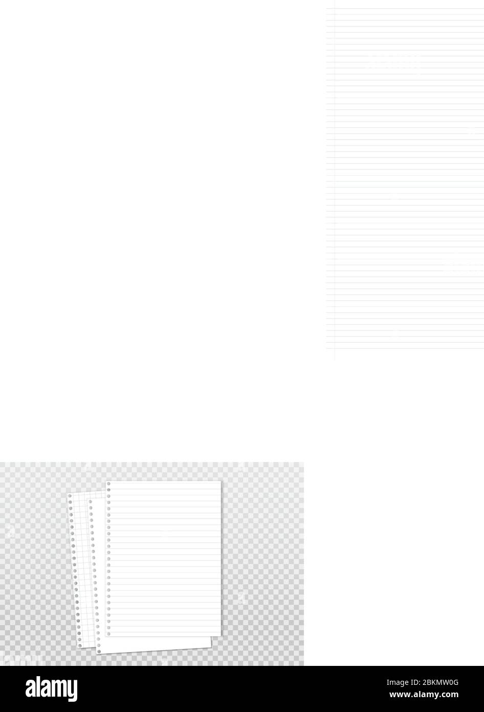 White, lined note, notebook paper with soft shadow are on squared ...