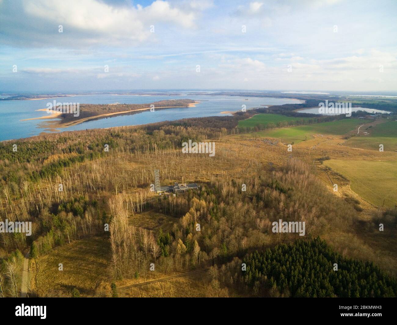 Aerial view of observation tower located on terrain of German Land ...
