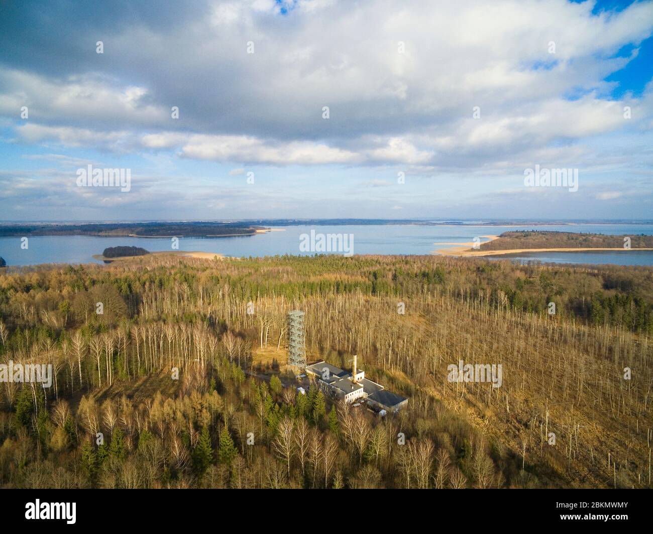 Aerial view of observation tower located on terrain of German Land ...