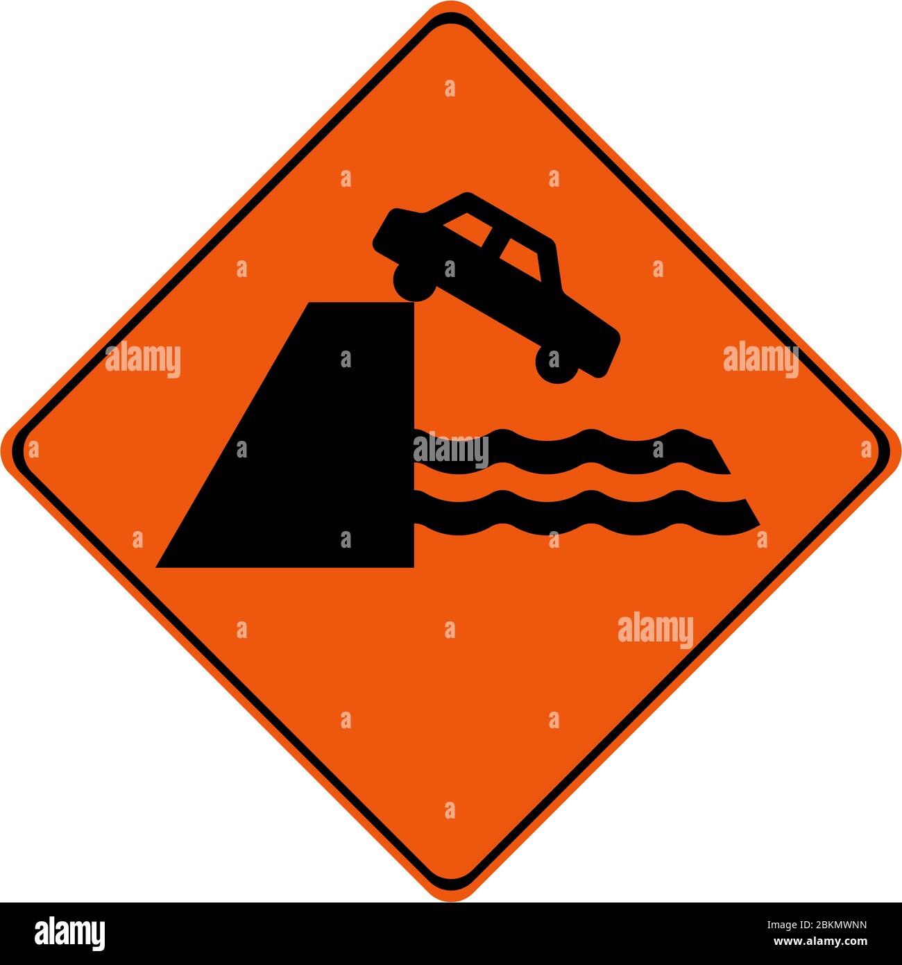 Warning sign with unprotected quayside or riverbank symbol Stock Photo ...
