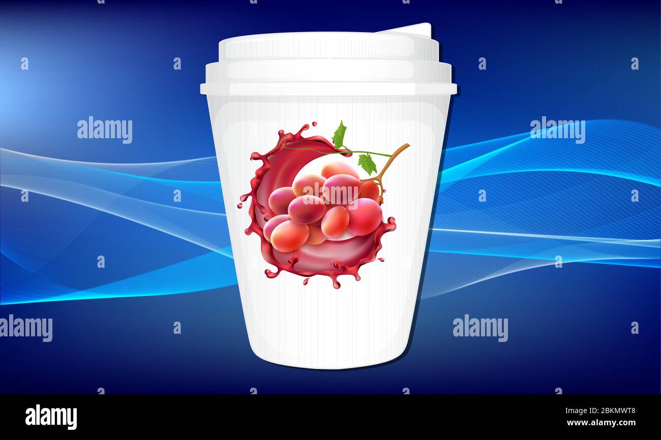 mock up illustration of disposable glass of juice with art on abstract ...
