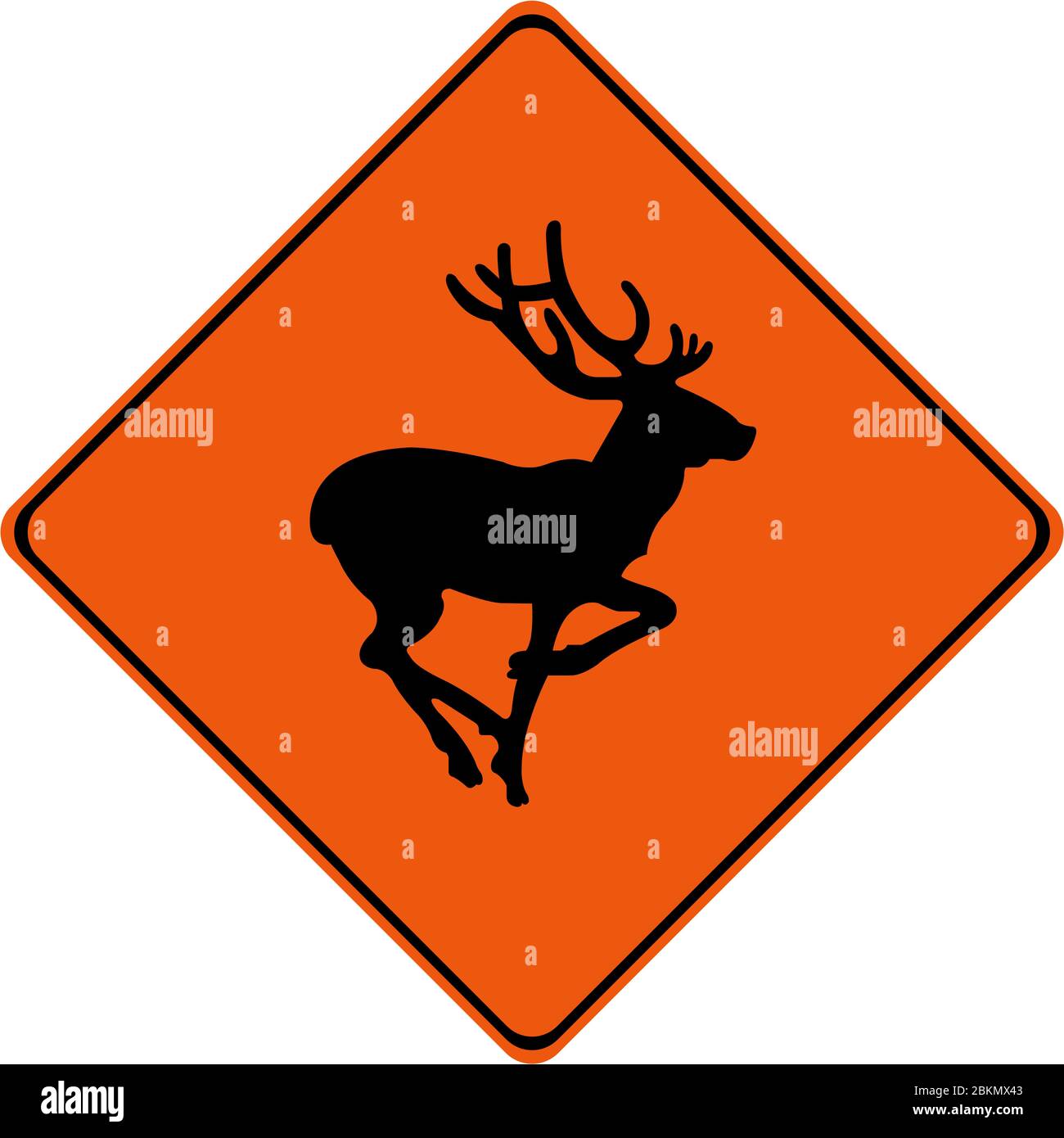 Warning sign with deers on road symbol Stock Photo - Alamy