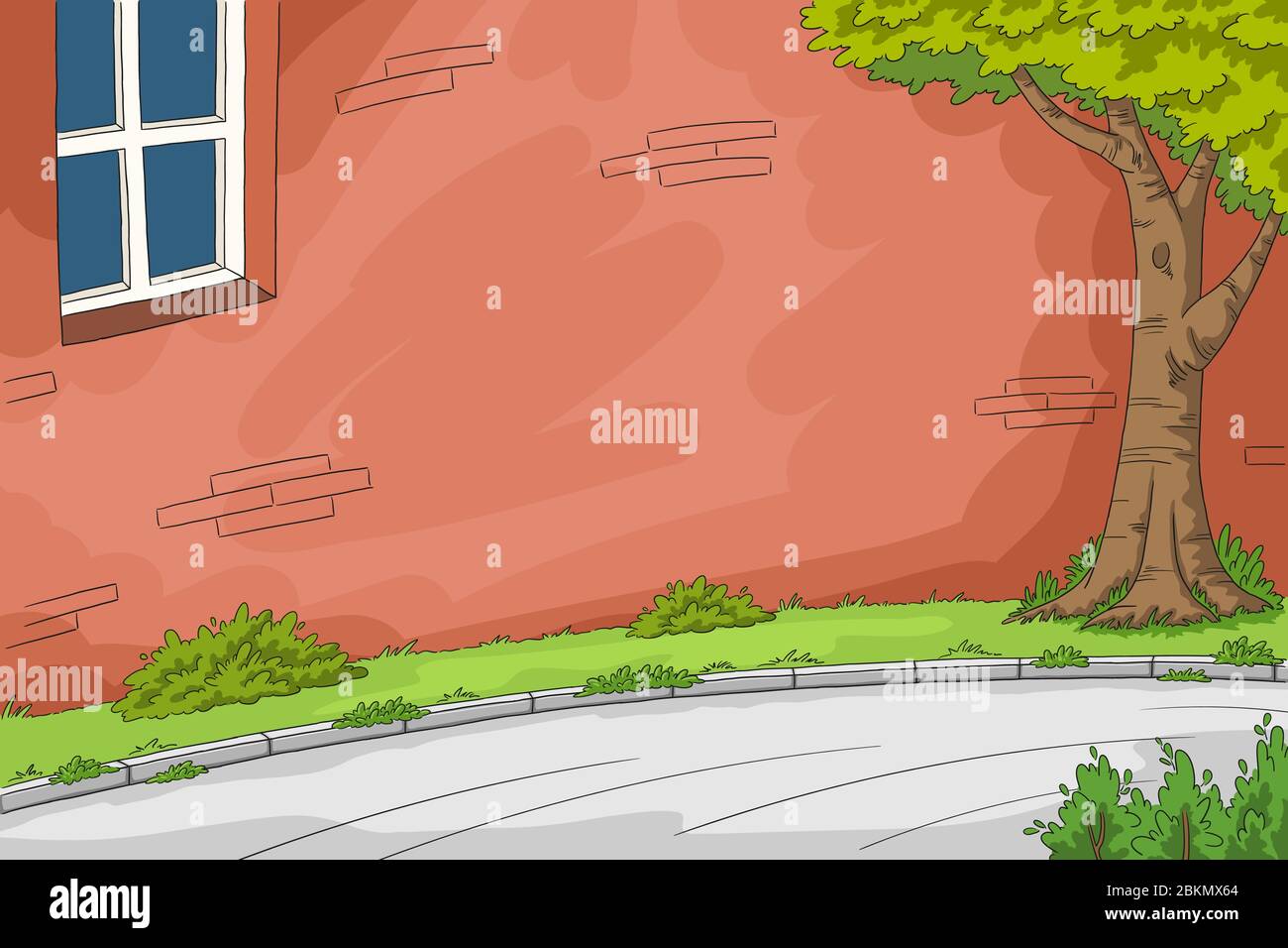 Empty street background with plants. Hand drawn vector illustration ...