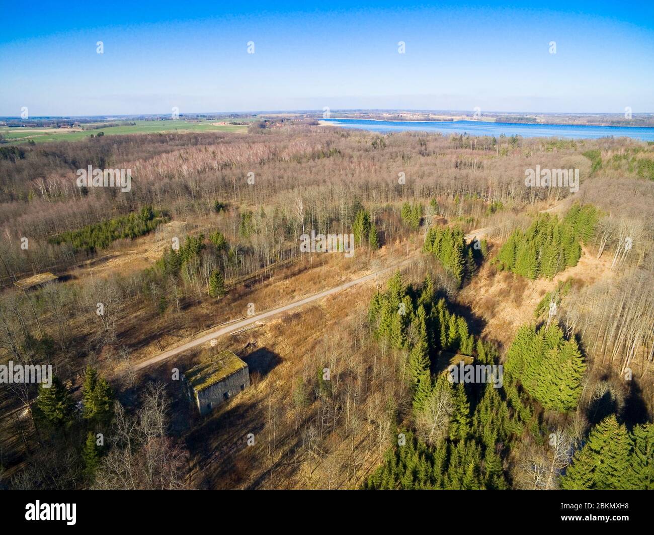 Aerial view of reinforced concrete bunkers belonged to Headquarters of ...