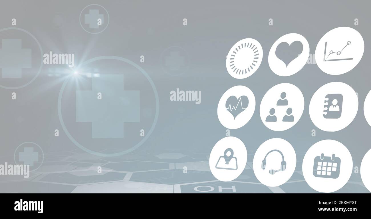 Digital illustration of medical icons on grey background Stock Photo ...