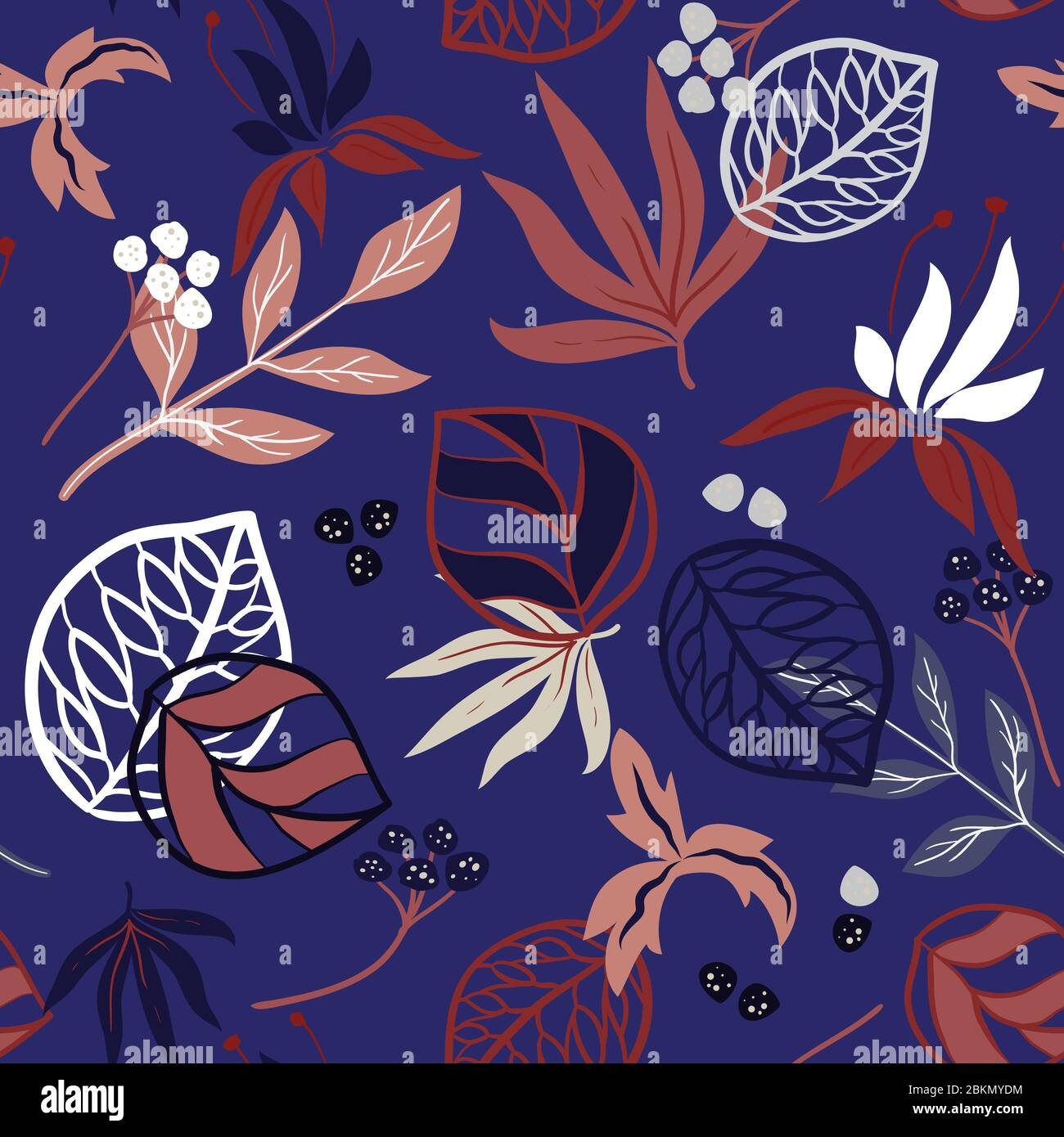 Abstract Seamless Pattern With Tropical Leaves Hand Draw Texture