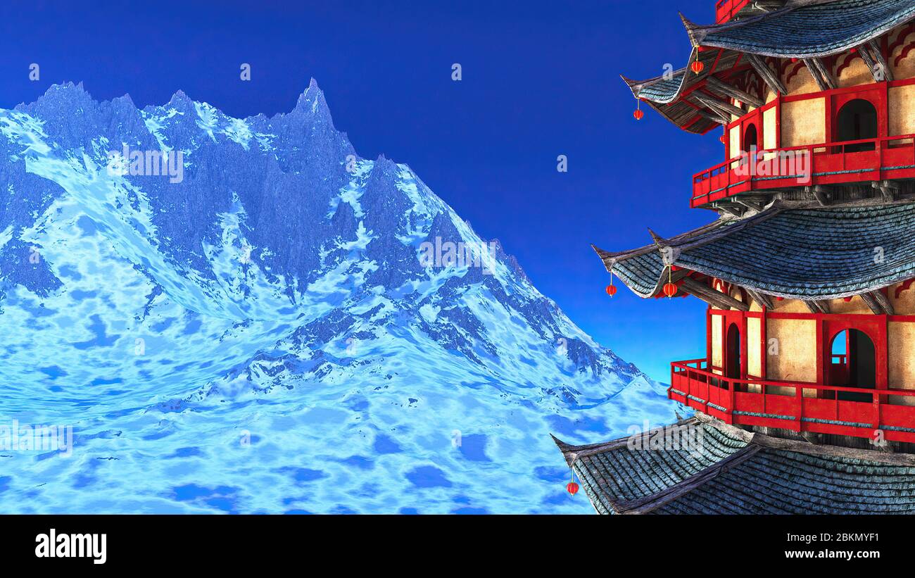 Sun temple - Buddhist shrine in the Himalayas 3d rendering Stock Photo ...