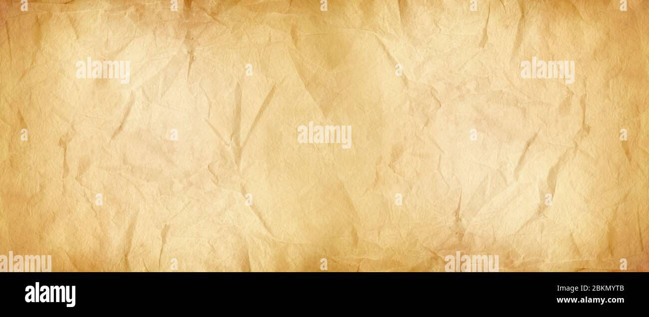Old brown crumpled paper texture background. Vintage wallpaper banner ...