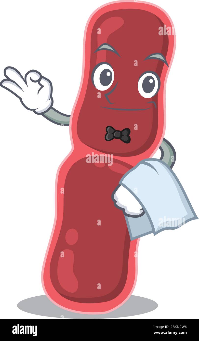 A cartoon character of bacillus bacteria waiter working in the ...
