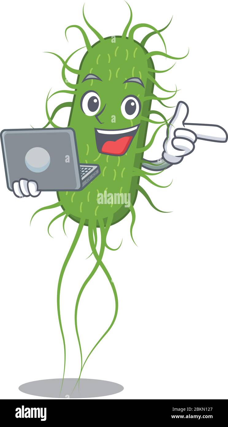 Cartoon character of e.coli bacteria clever student studying with a ...
