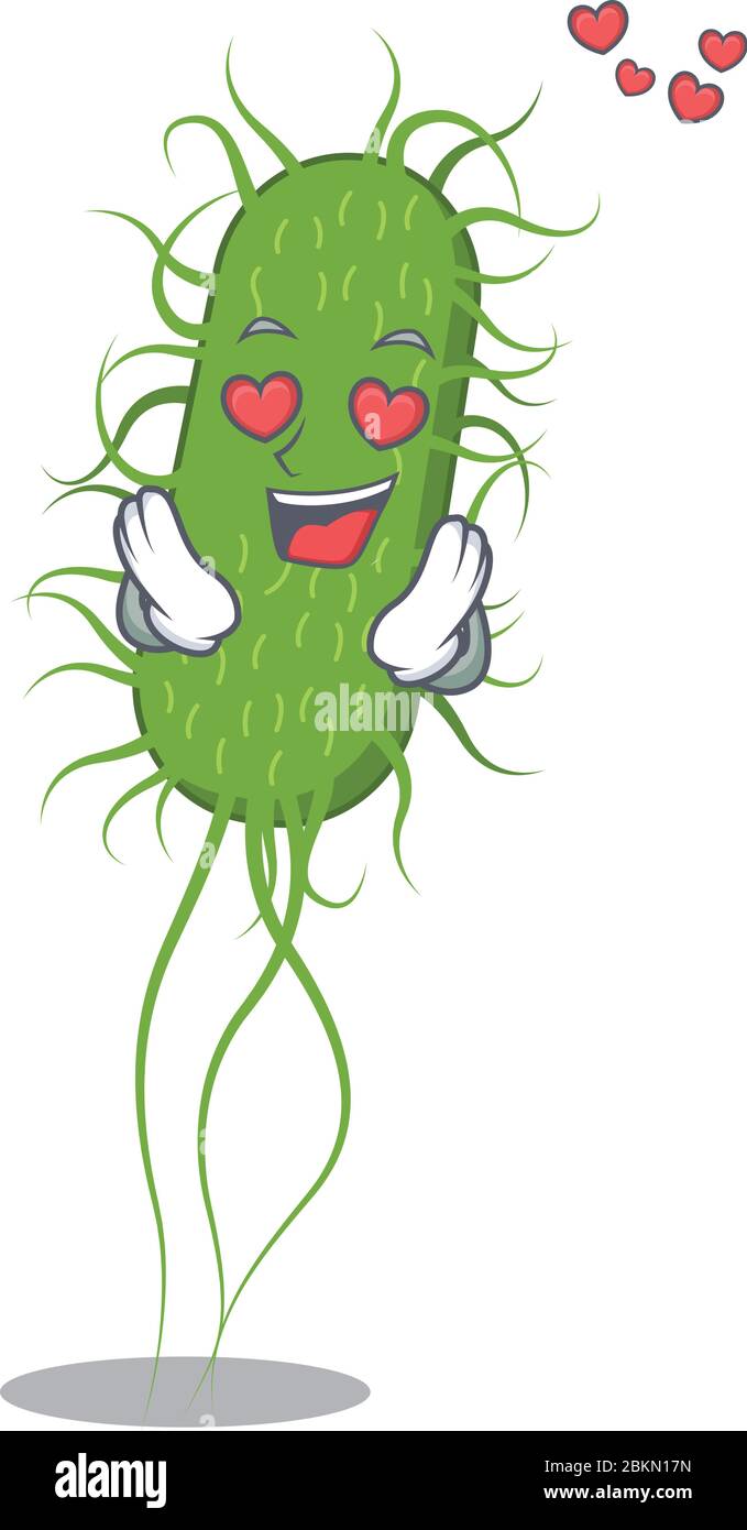Cute e.coli bacteria cartoon character has a falling in love face Stock ...