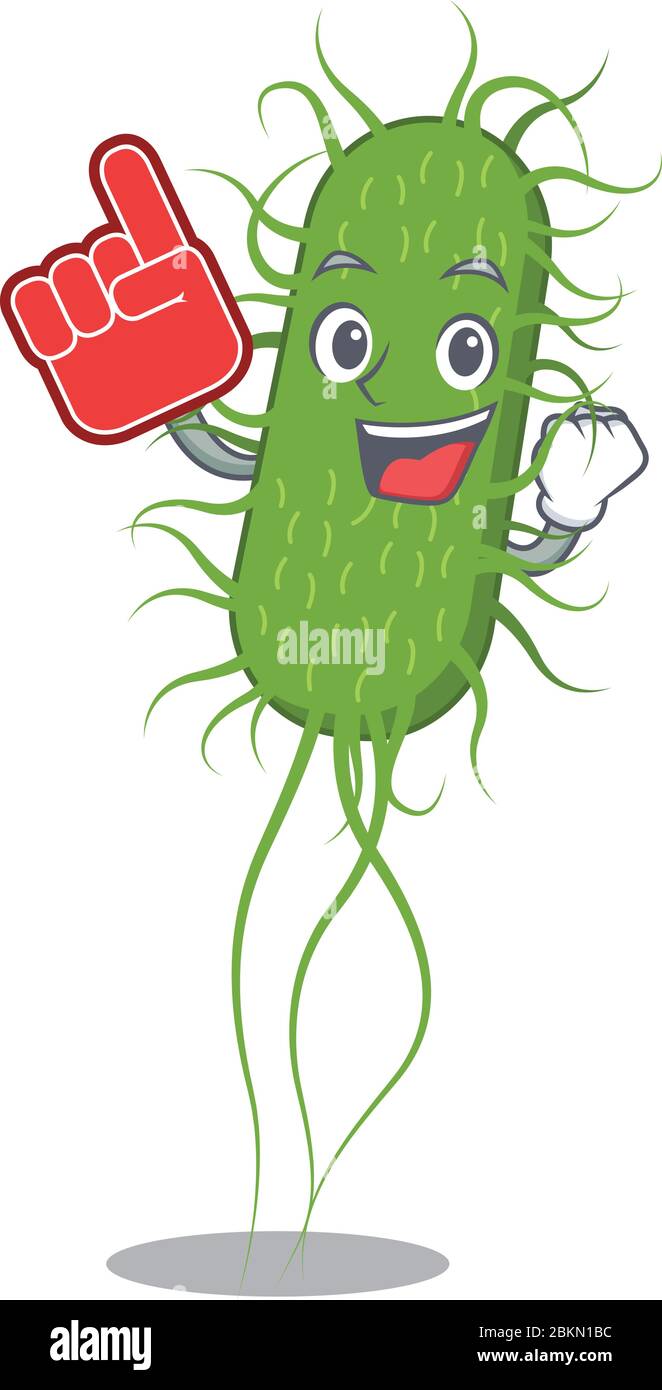 E.coli bacteria presented in cartoon character design with Foam finger ...