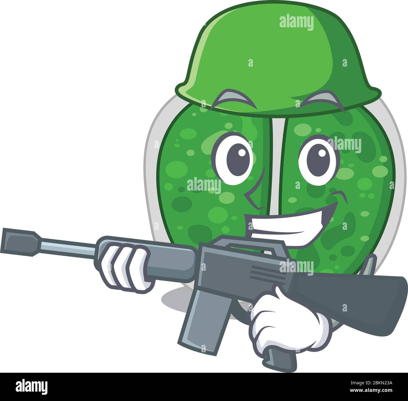 A cartoon picture of chroococcales bacteria in Army style with machine ...