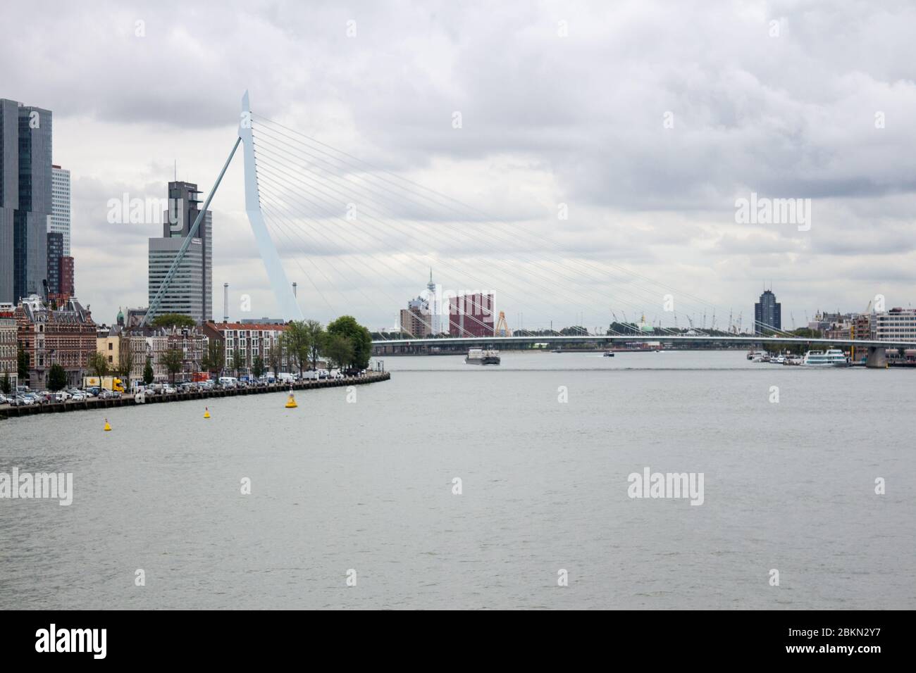 Rotterdam Erasmus Bridge day time view the Cloudy sky, The Netherlands ...