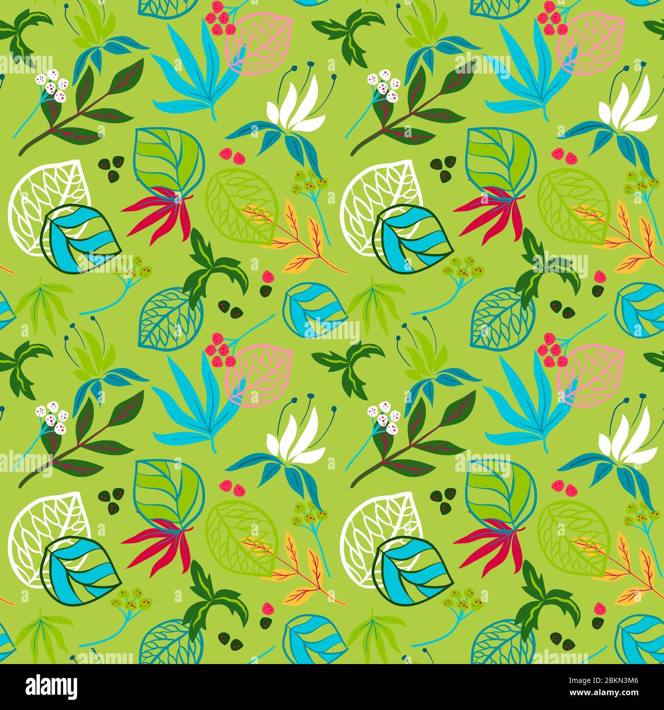 Abstract Seamless Pattern With Tropical Leaves Hand Draw Texture