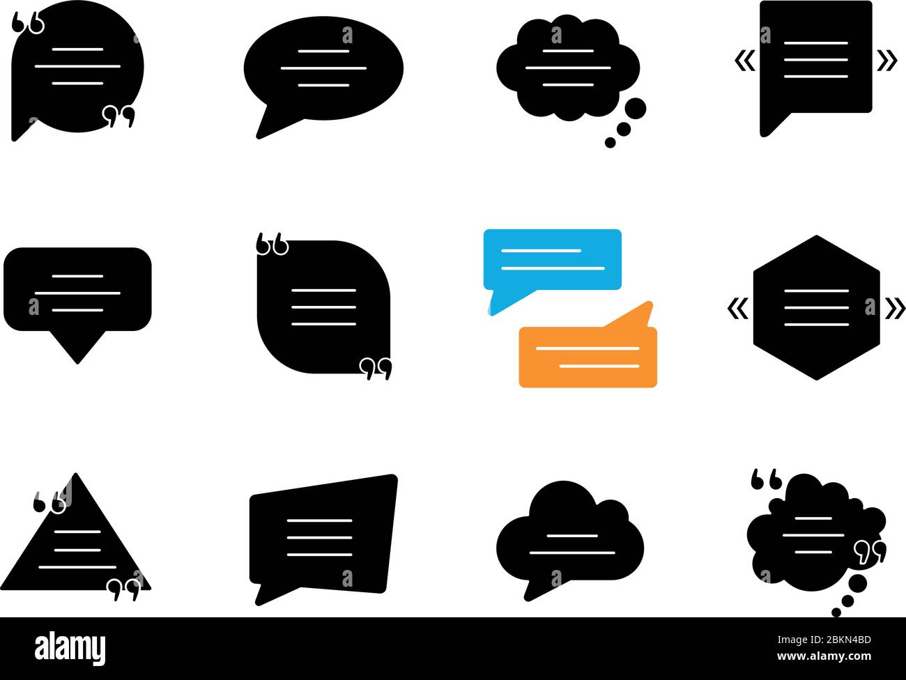 Dialogue box black glyph icons set on white space Stock Vector Image ...