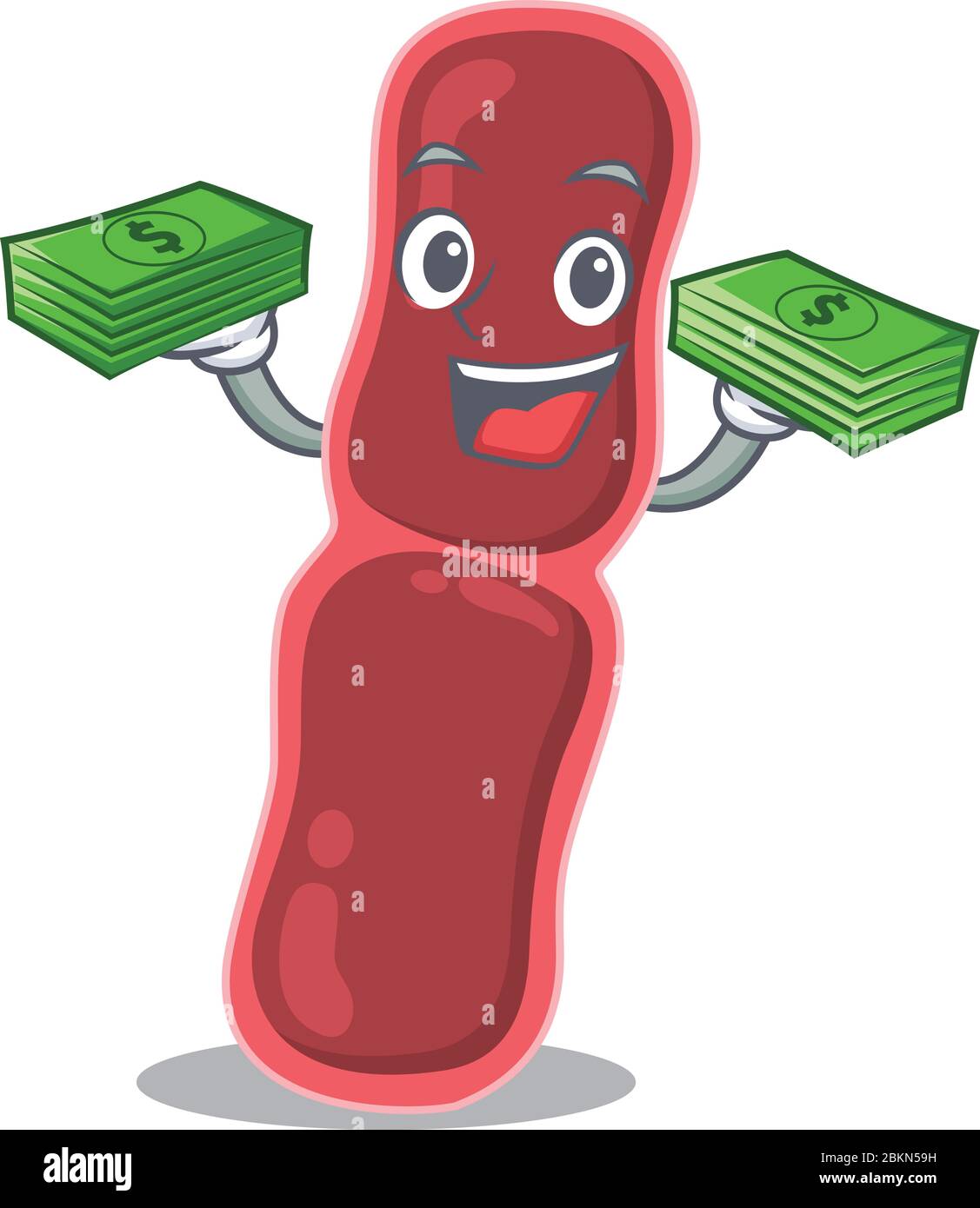 A wealthy bacillus bacteria cartoon character having money on hands ...