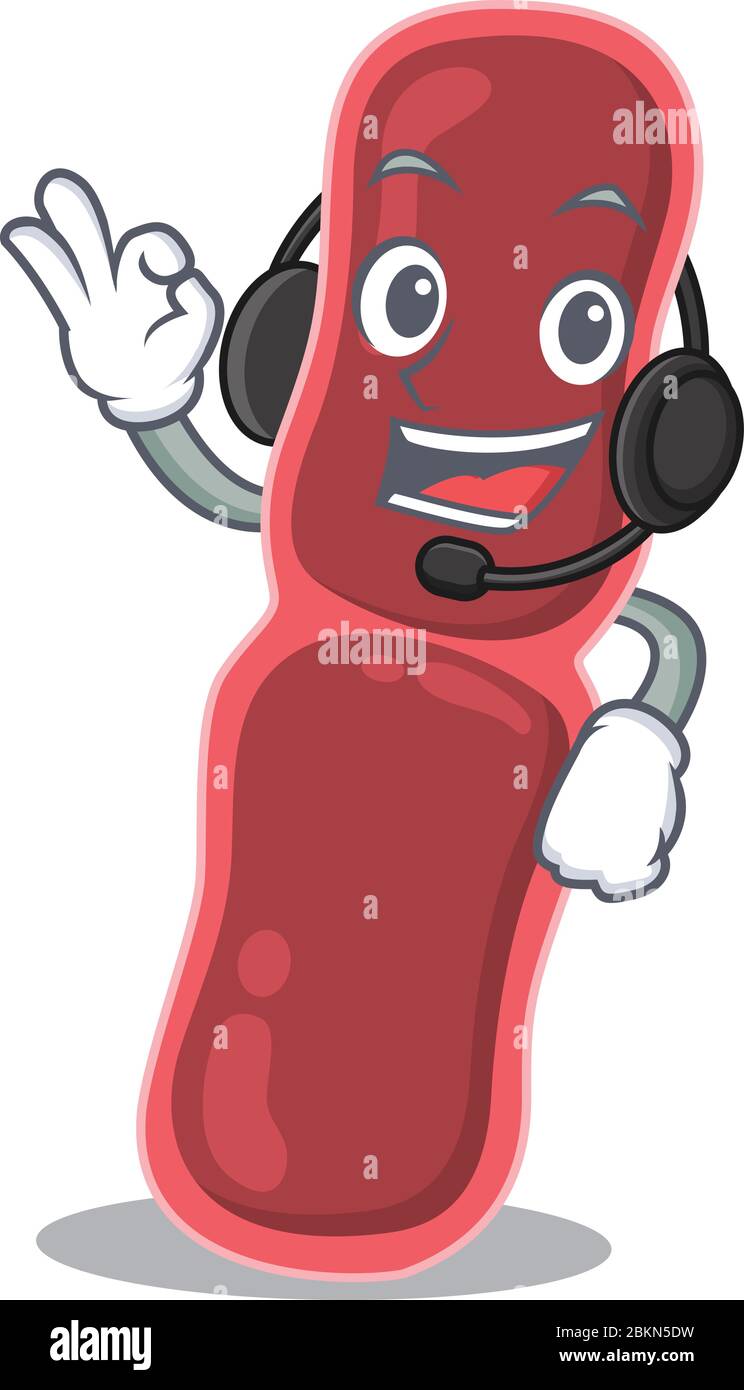 A gorgeous bacillus bacteria mascot character concept wearing headphone ...