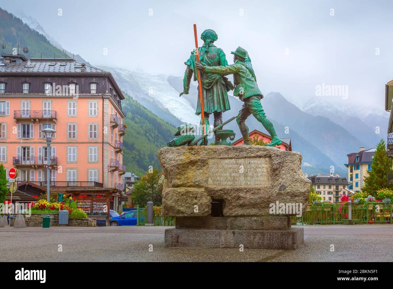 Chamonix Mont-Blanc, France - October 4, 2019: View of the statue of ...