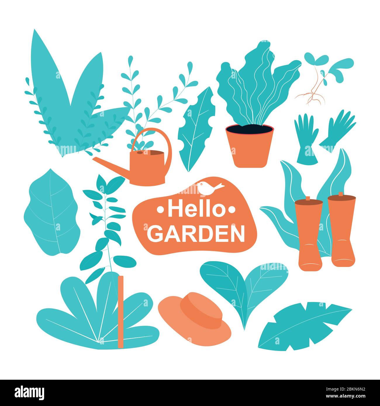 vector set of plants and garden tools. Hello garden Stock Vector Image ...