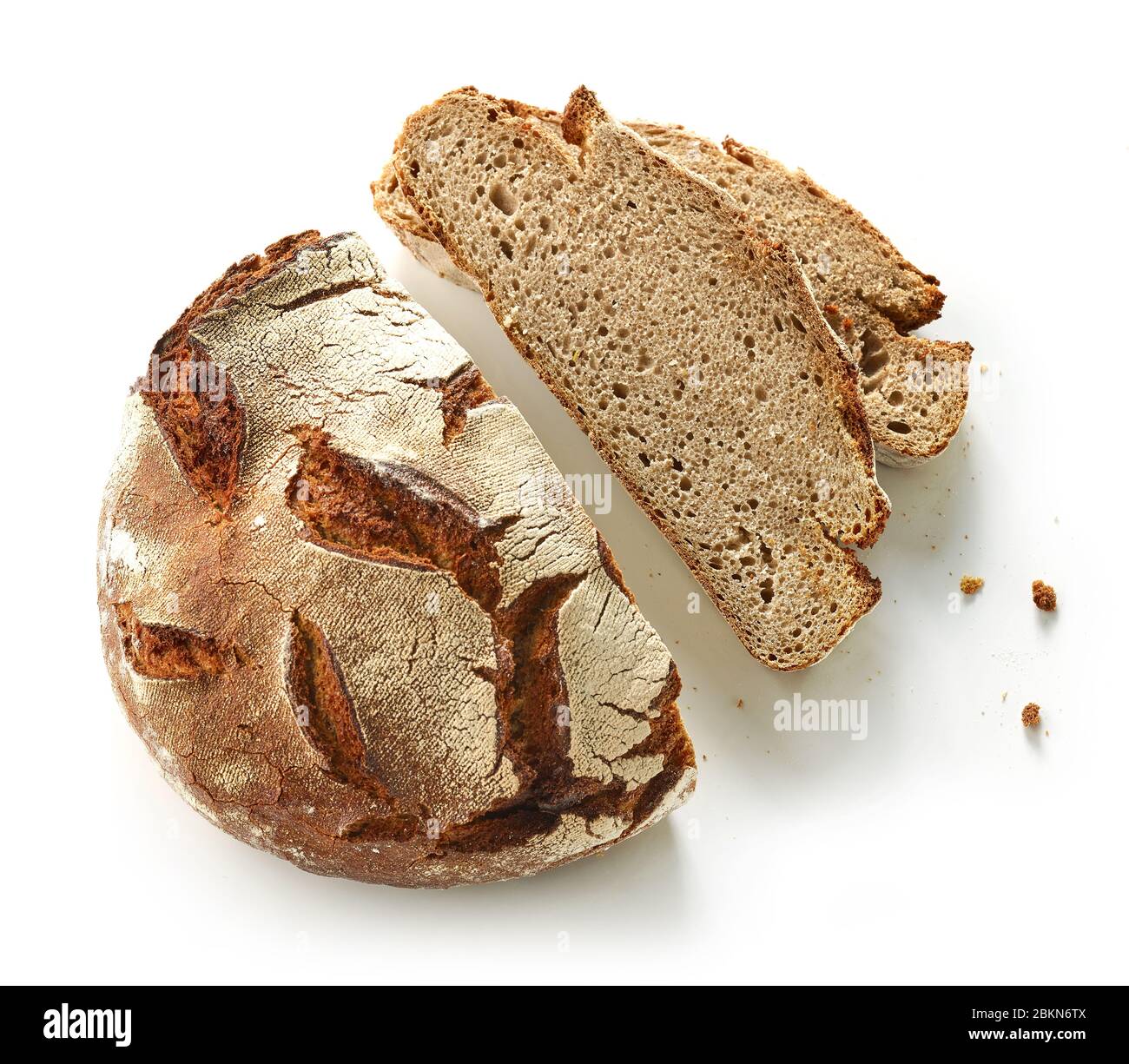 freshly baked sliced bread isolated on white background, top view Stock ...