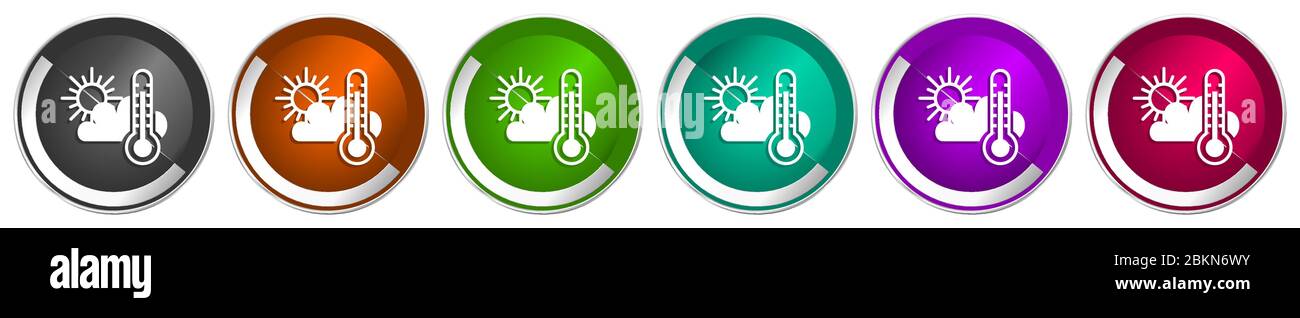 Weather forecast icon set, silver metallic chrome border vector web ...