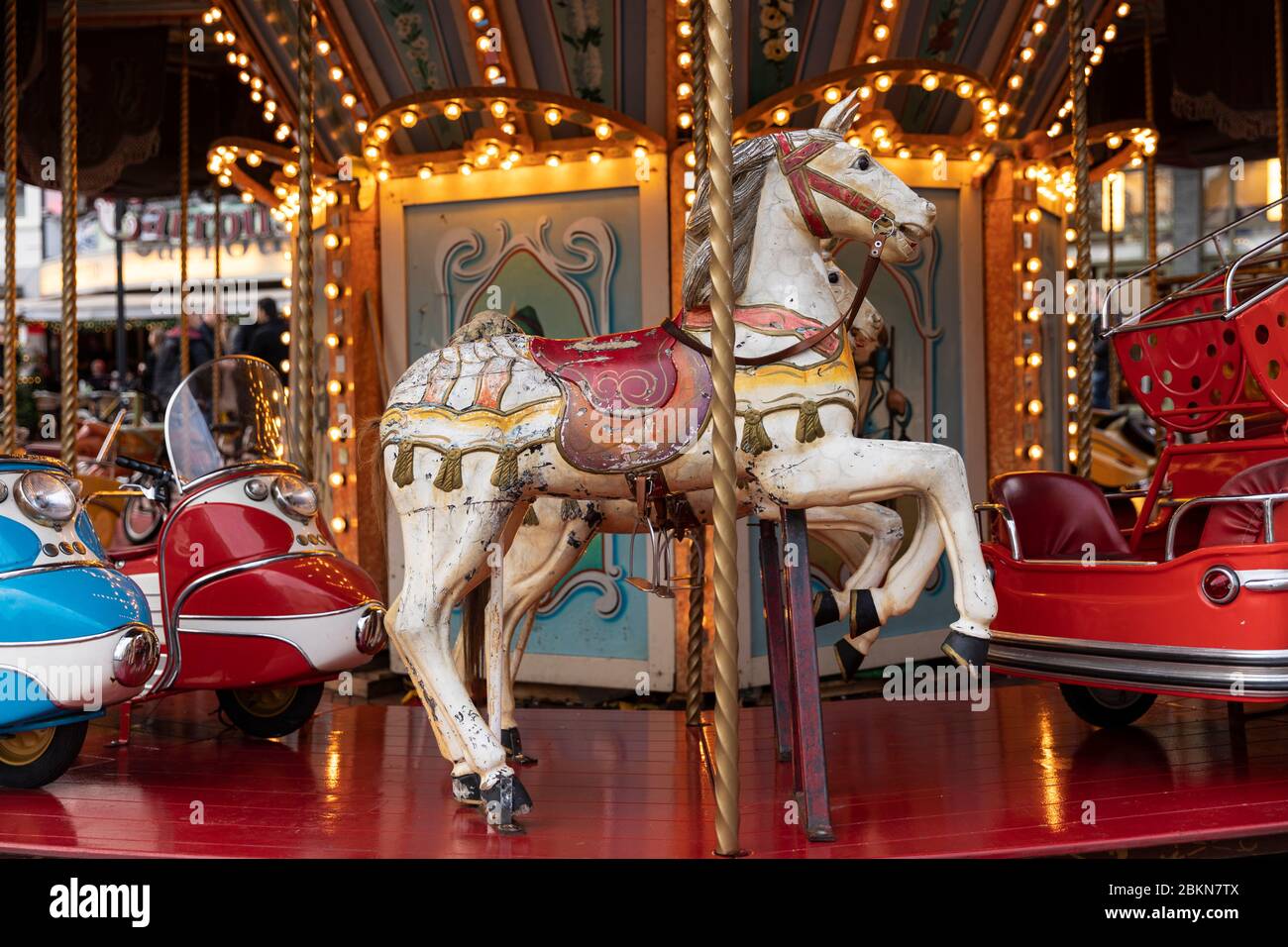 Old vintage horse carousel ride in the city center of Eindhoven, the ...