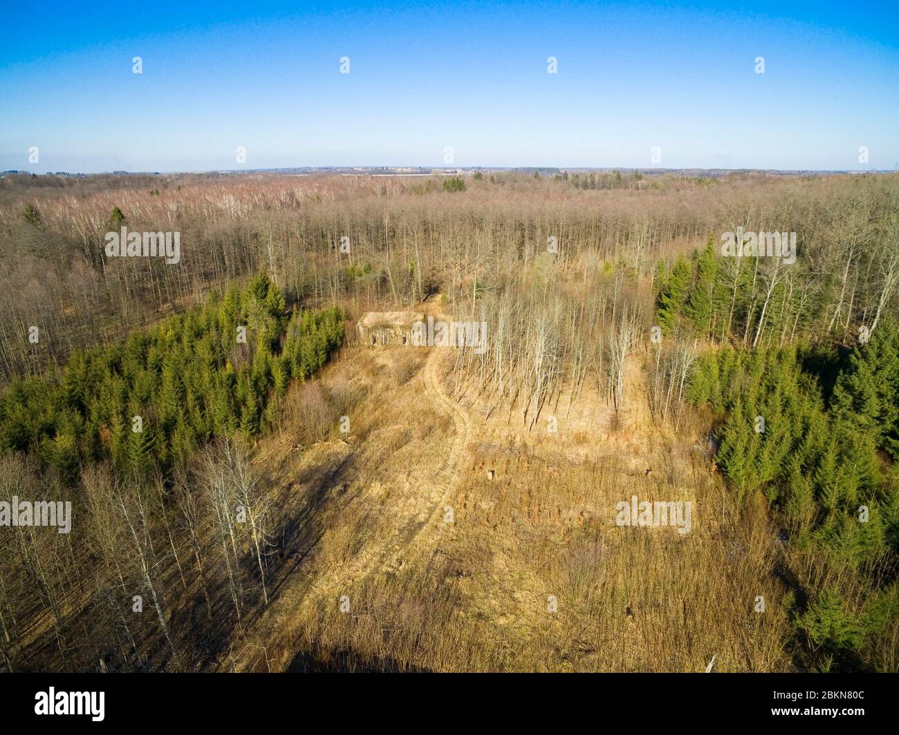 Aerial view of reinforced concrete bunkers belonged to Headquarters of ...