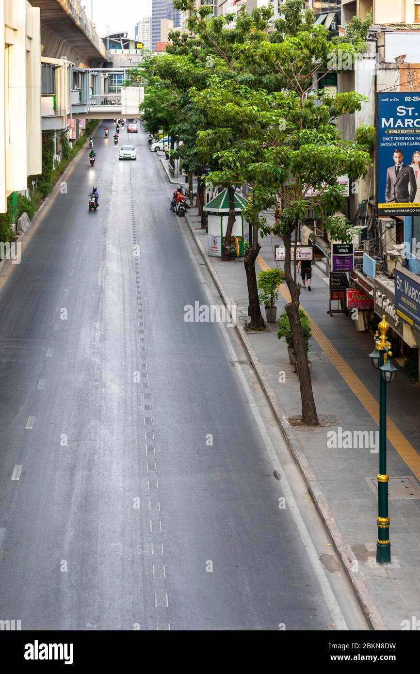 Elevated walkway and empty Sukhumvit Road during Covid 19 pandemic ...