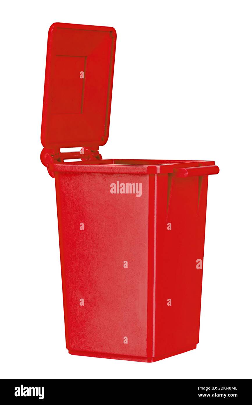open red trash bin isolated on a white background. file contains ...