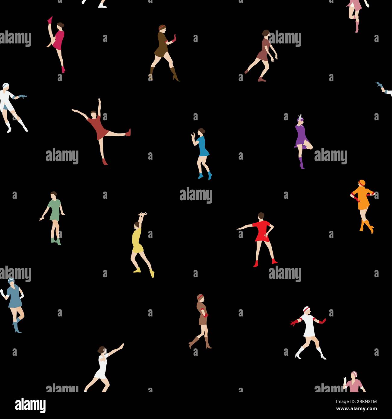 Silhouette of a Dancing Woman Seamless Pattern Background Vector ...