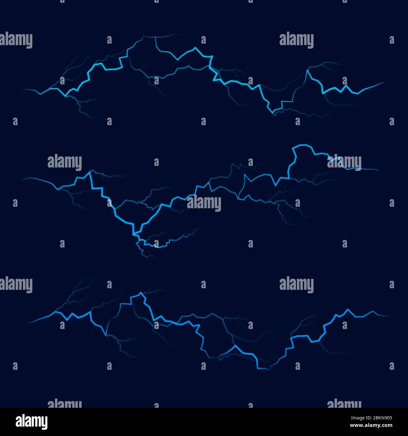 Set of Lightnings. Thunderbolt effect. Bright power electrical strike ...