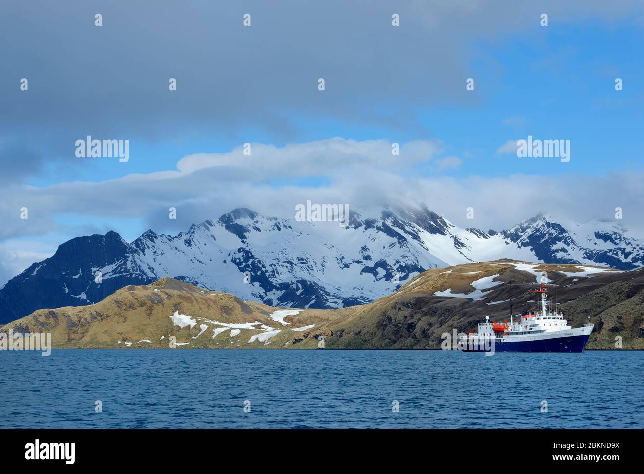 Expedition ship anchored in Stromness Bay, South Georgia, South Georgia ...