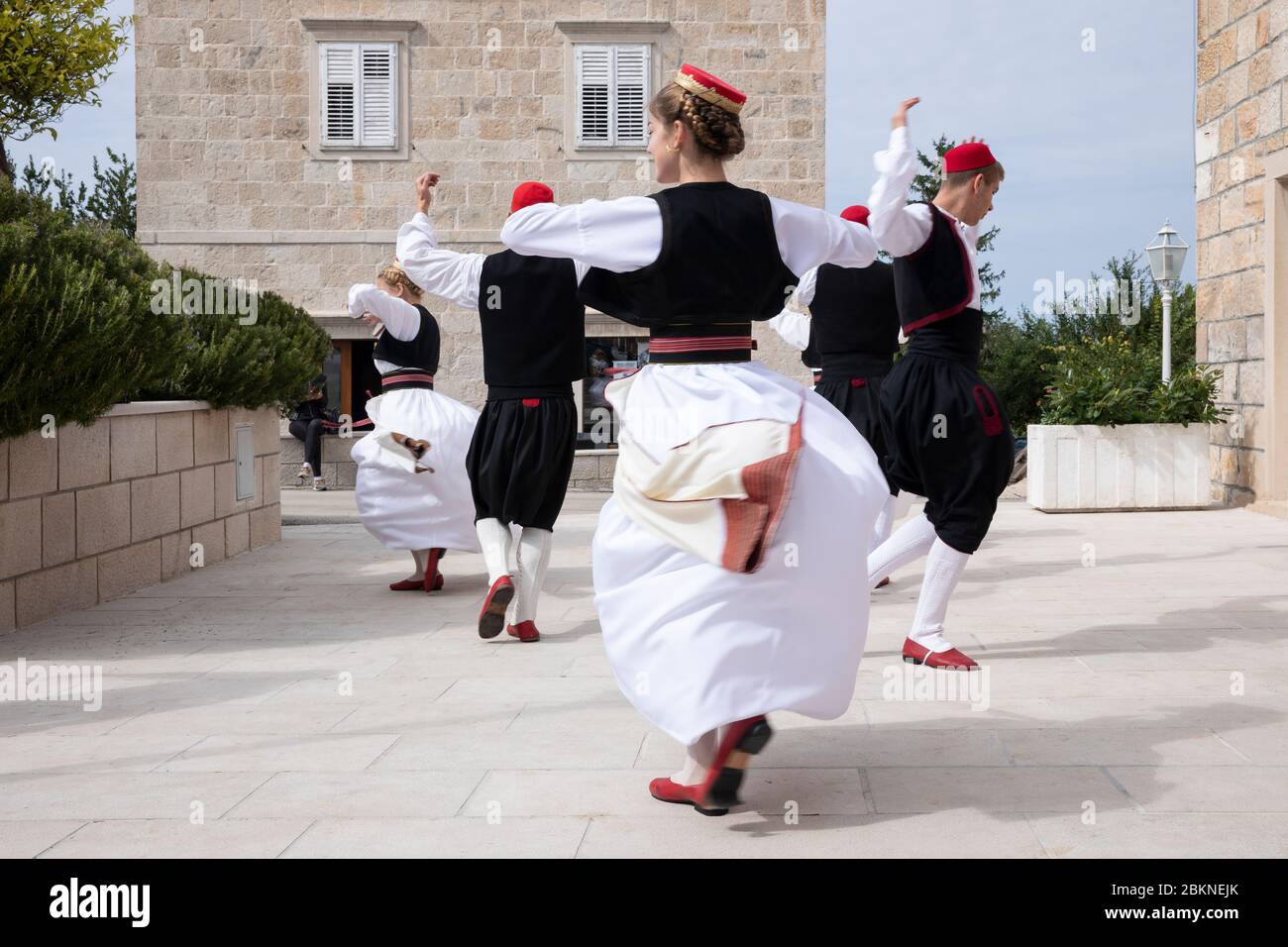 Konavle, Croatia, Oktober 5th 2019. A group of young people wearing ...