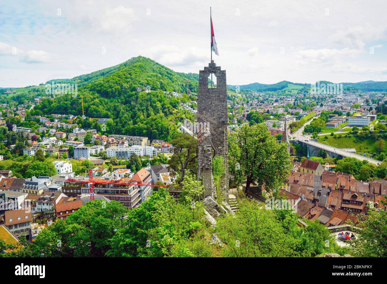 Aerial view of the swiss city of Baden and the surrounding landscape ...