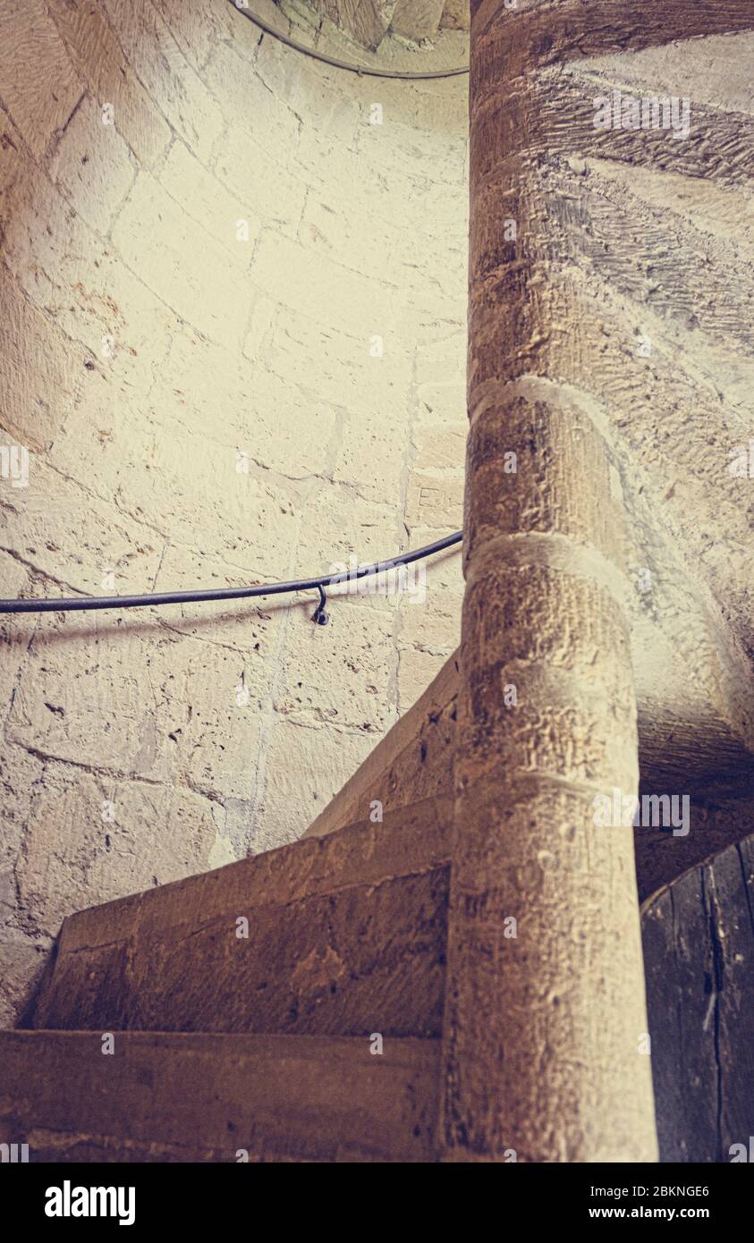 Spiral steps in the medieval tower of a castle Stock Photo - Alamy