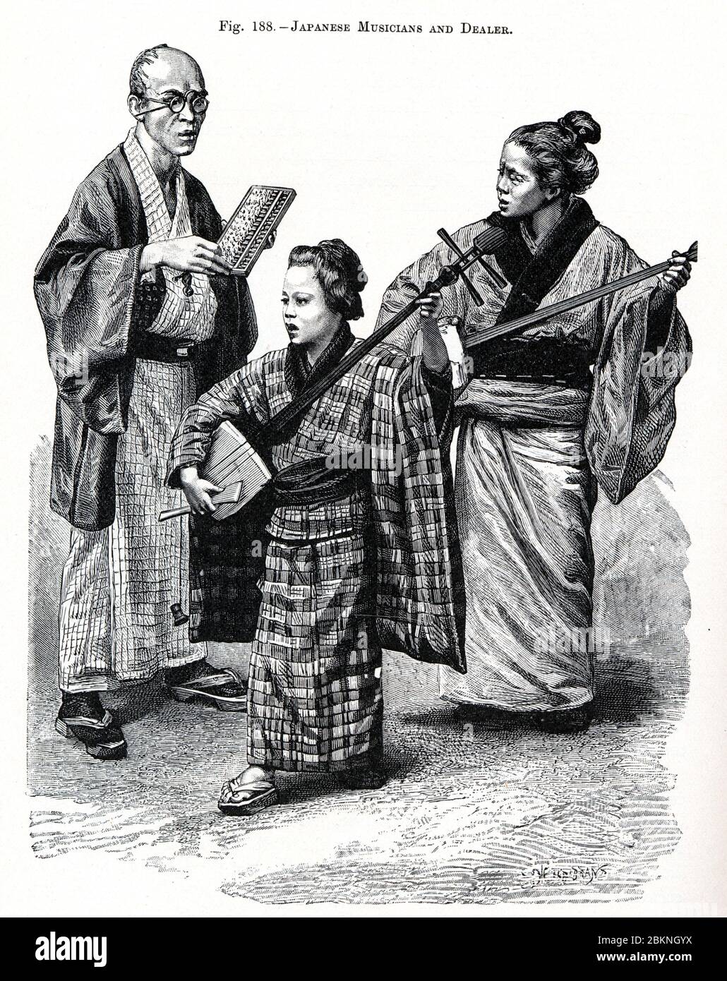 [ 1890s Japan - Japanese Musicians and Businesman ] — Engraving from ...