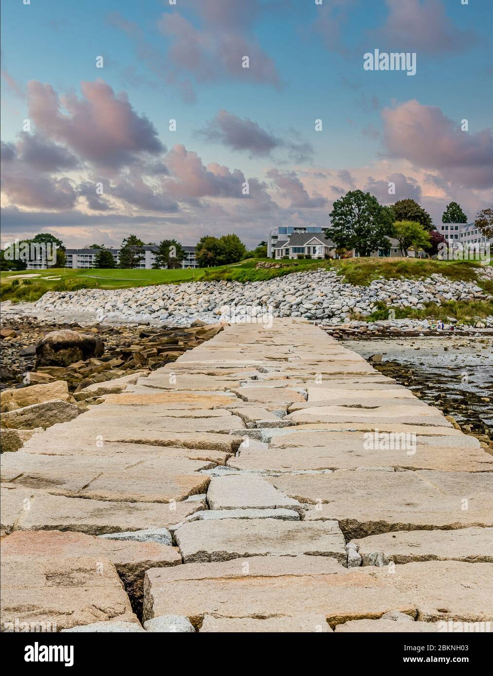 Stone Pier Toward House in Maine Stock Photo - Alamy