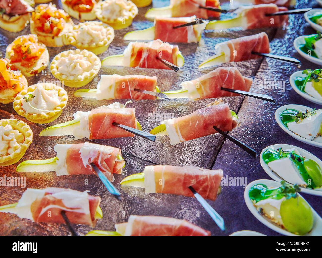 delicious buffet for guests, beautiful sandwiches, juicy meat Stock ...