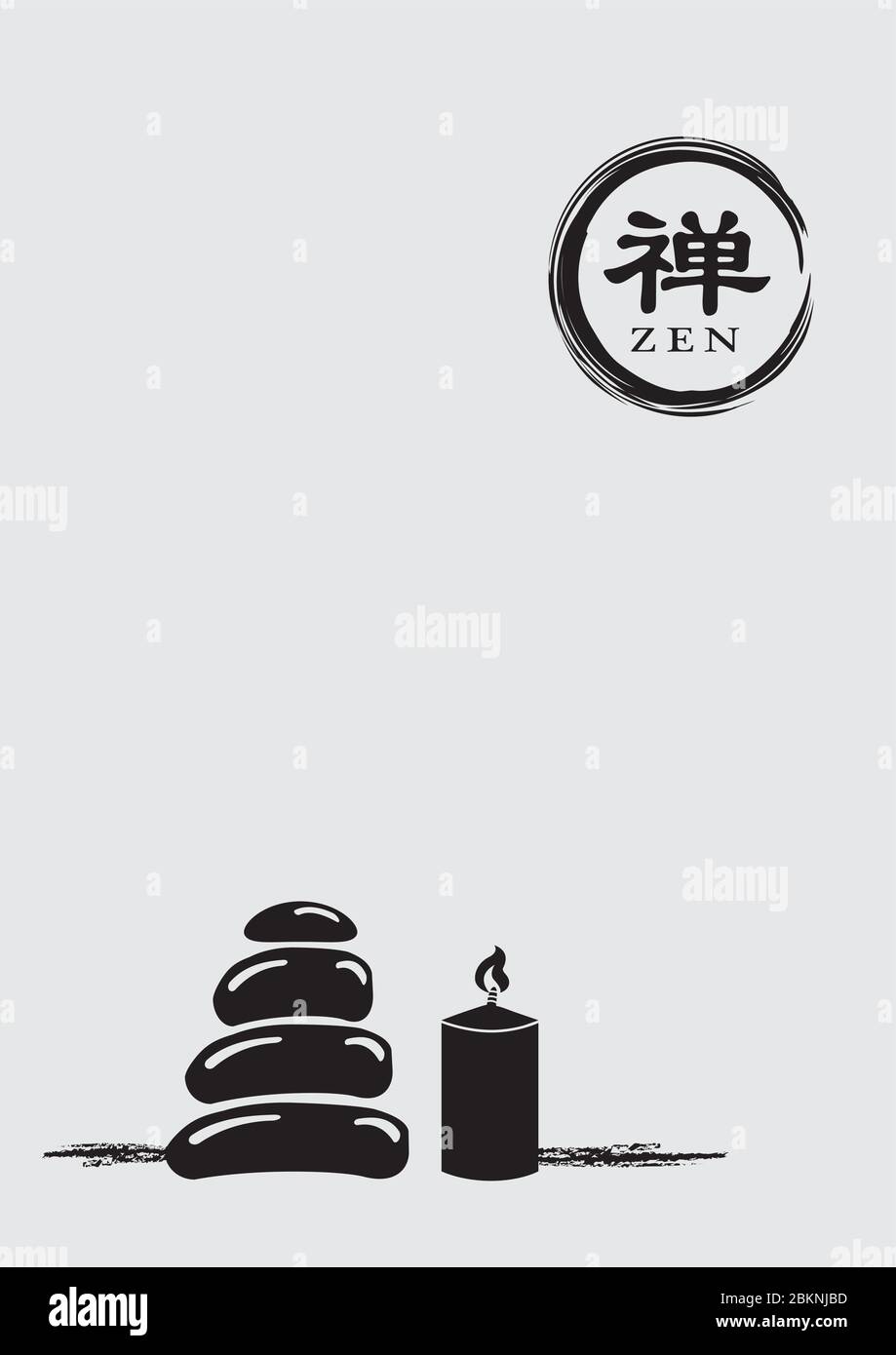 Minimalist vector illustration of a stack of pebbles beside a lit ...