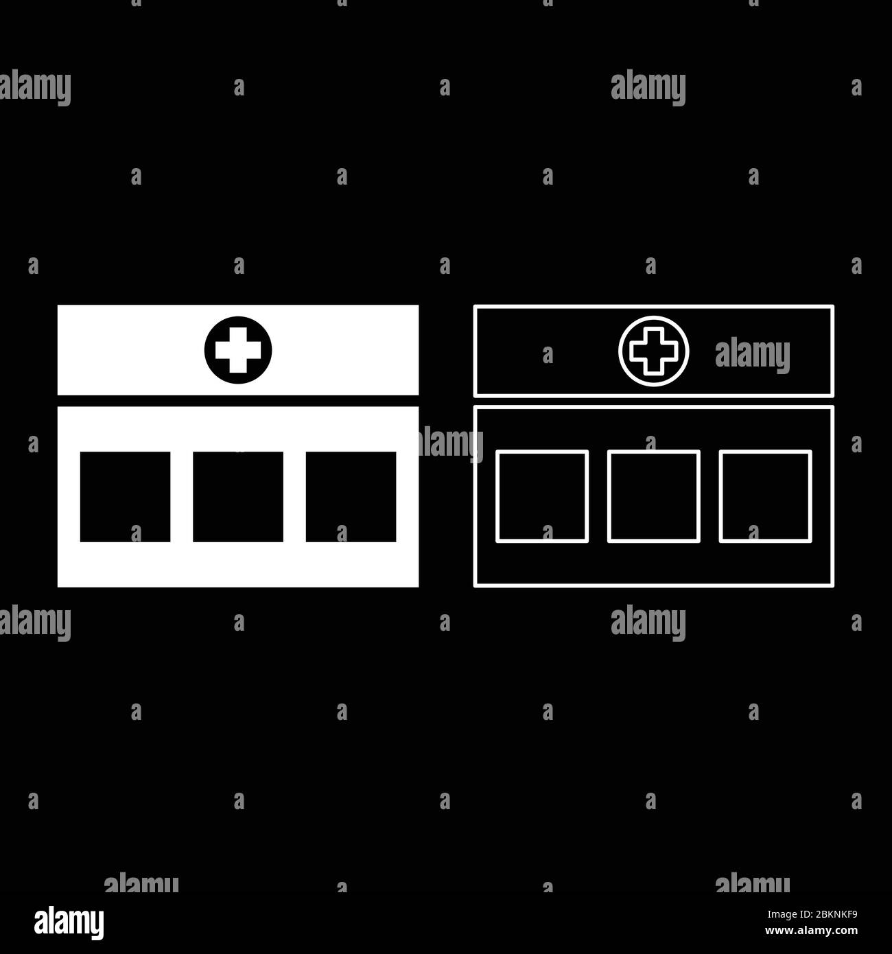 Hospital Clinic Medical building icon outline set white color vector ...