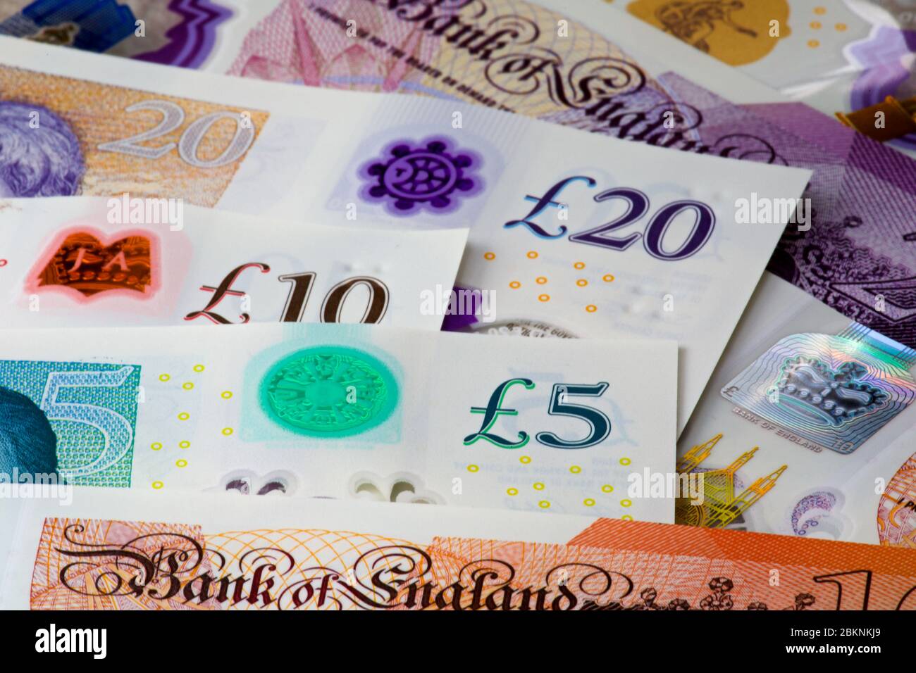 Bank of England £5, £10, £20 polymer banknotes Stock Photo - Alamy
