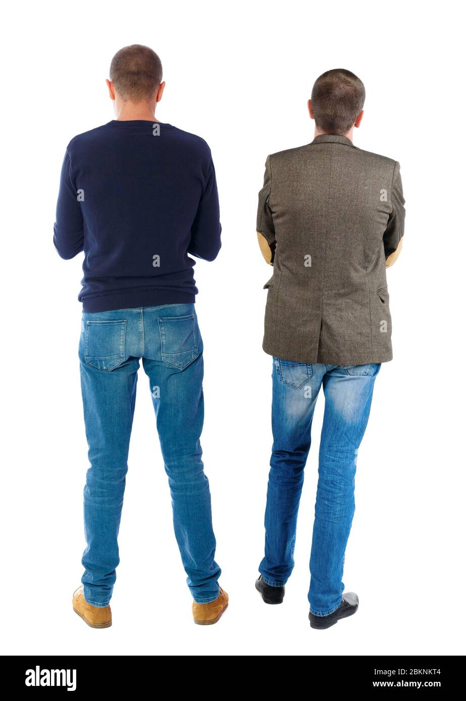 Back view two man in sweater. Rear view people collection. backside ...