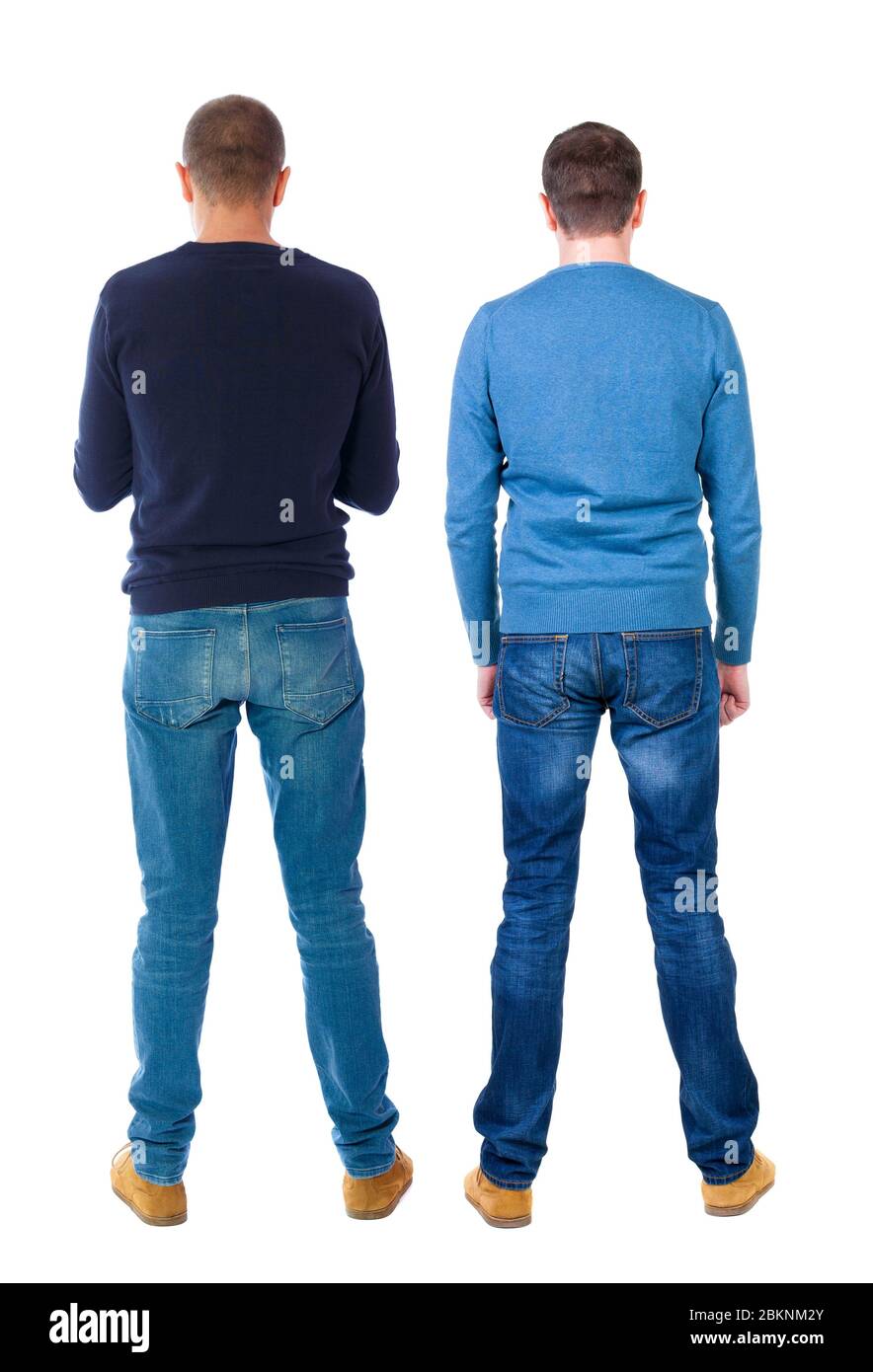 Back view two man in sweater. Rear view people collection. backside ...