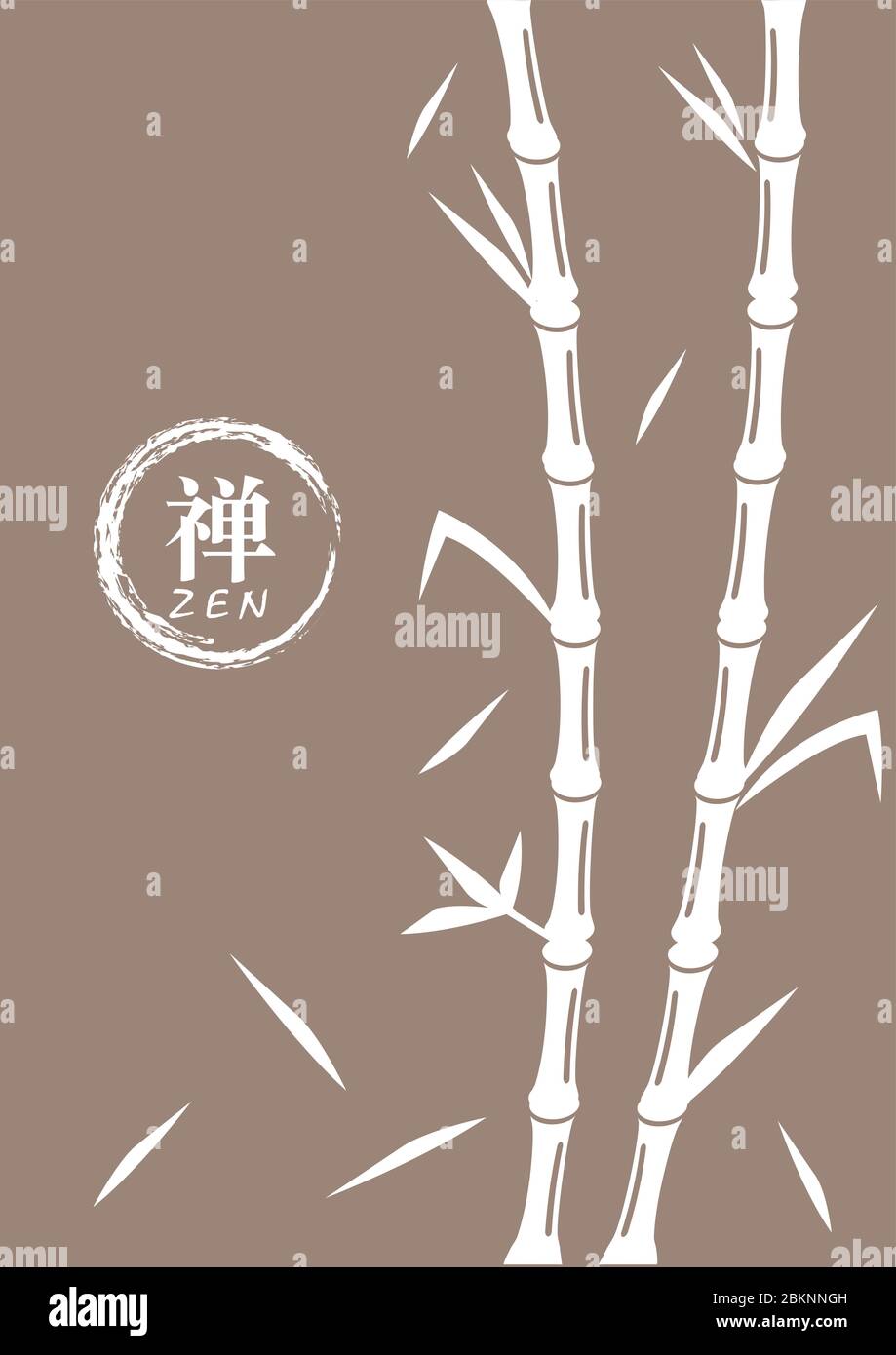 Vector illustration of bamboo in white on brown background with round ...