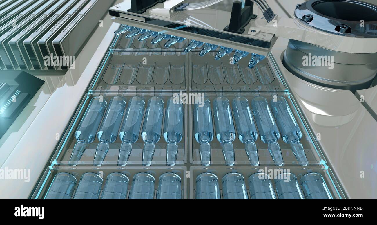 Pharmaceutical manufacturing line. Cardboard automatic factory ...