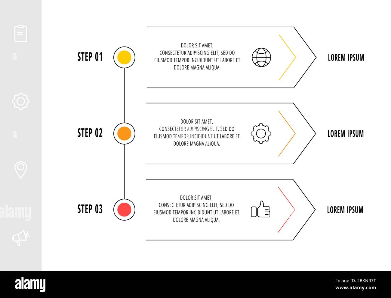 Infographic arrows with three steps, icons. Line vector template. Can ...